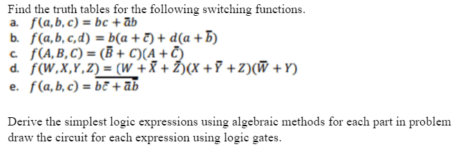 Solved Find the truth tables for the following switching | Chegg.com