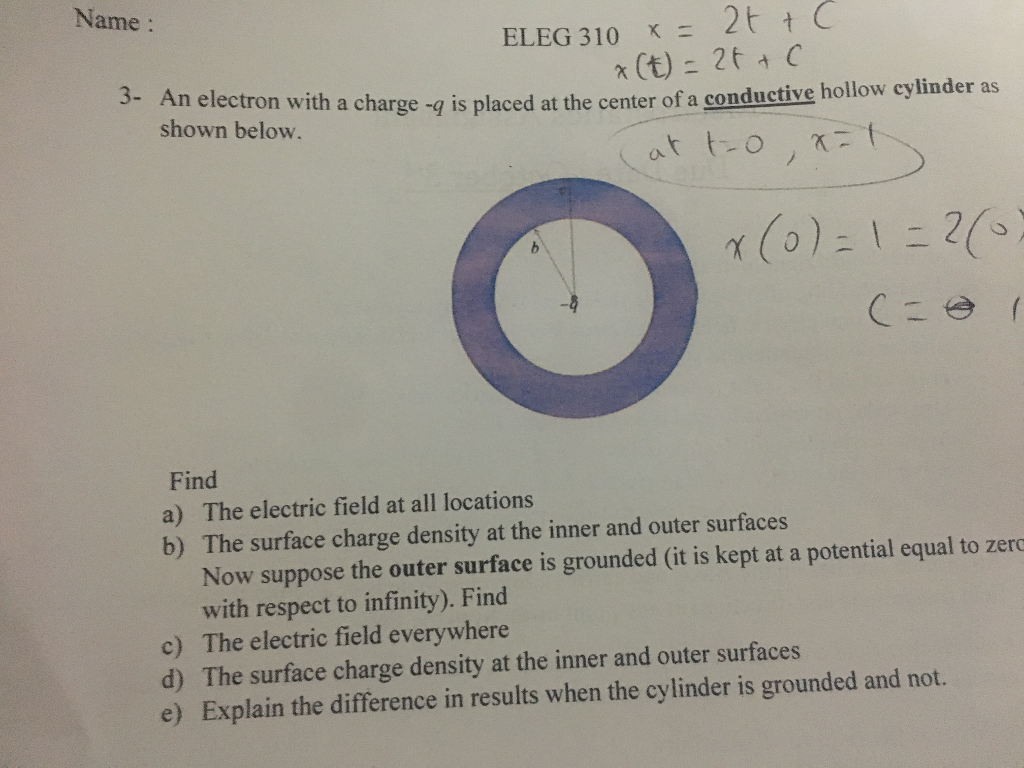 Solved Name: ELEG 310 x = 2t t C 3- An electron with a | Chegg.com