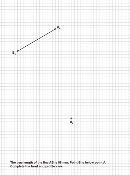 Solved true length of line ab is 88 mm point b is below | Chegg.com