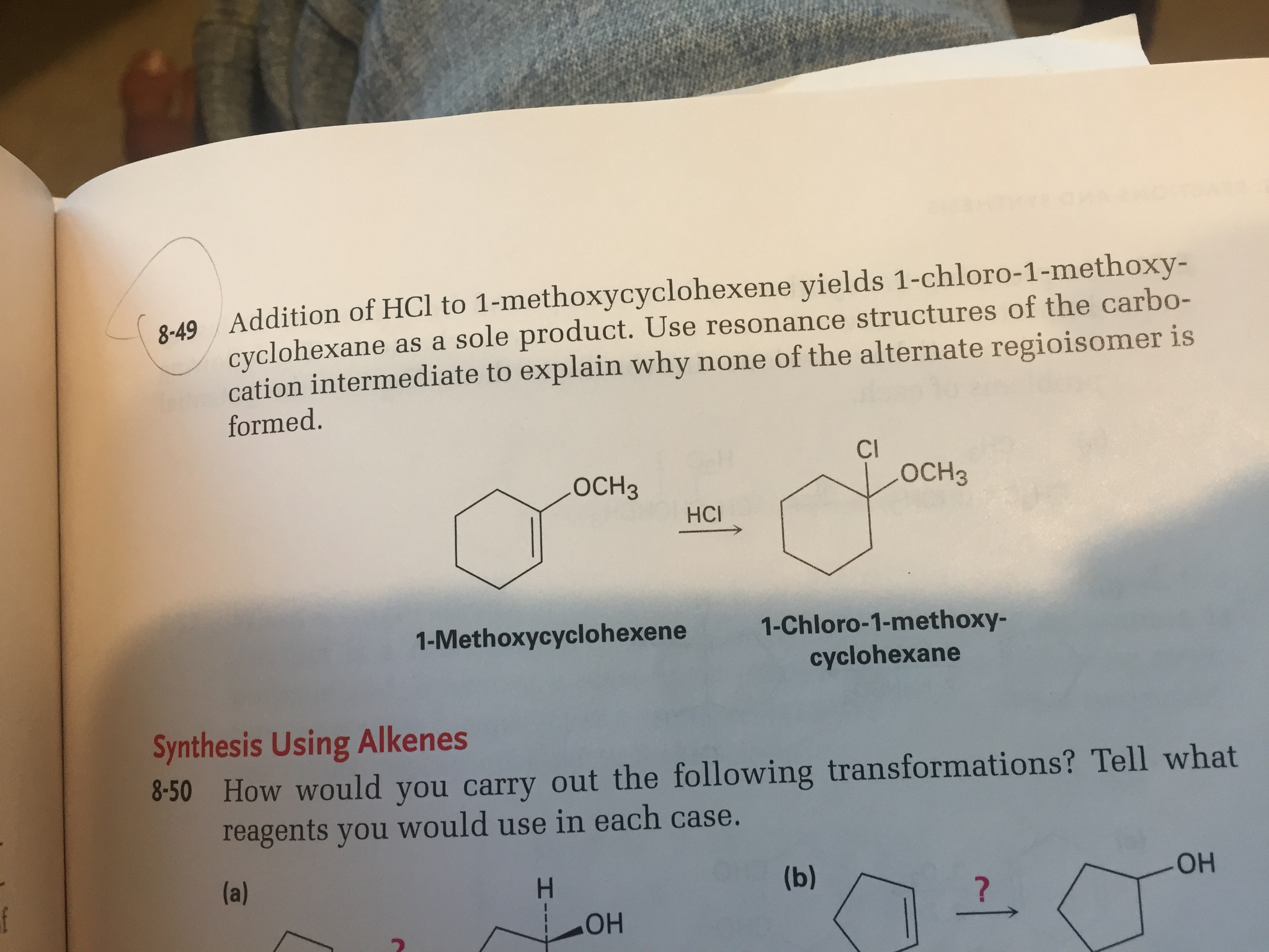 Solved Addition of HCl to 1-methoxycyclohexene yields | Chegg.com