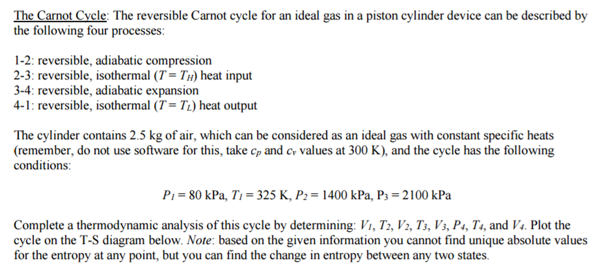 Solved The reversible Carnot cycle for an ideal gas in a | Chegg.com