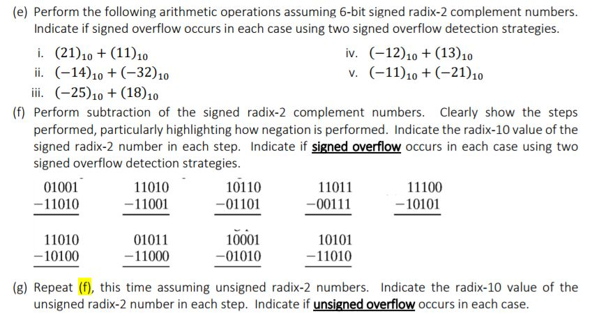 Solved E Perform The Following Arithmetic Operations