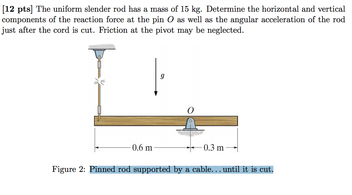 Solved [12 pts] The uniform slender rod has a mass of 15 kg. | Chegg.com