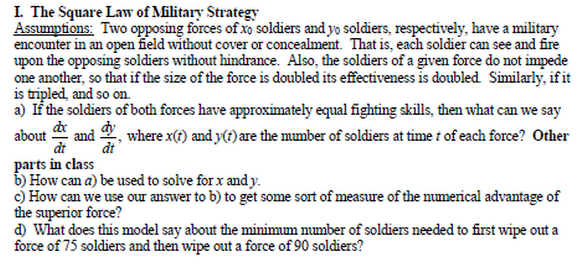 Solved The Square Law of Military Strategy Assumptions: Two | Chegg.com