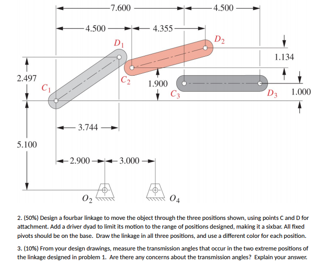 Solved Design a fourbar linkage to move the object through | Chegg.com