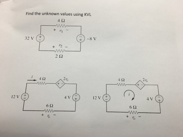 Solved Find the unknown values using KVL | Chegg.com