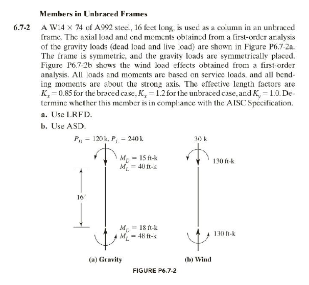 Solved Members in Unbraced Frames 6.7.2 A W14 × 74 of A992 | Chegg.com