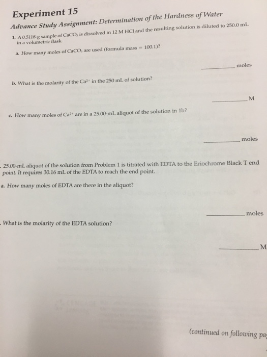 Solved Experiment 15 Advance Study Assigument: Determination | Chegg.com