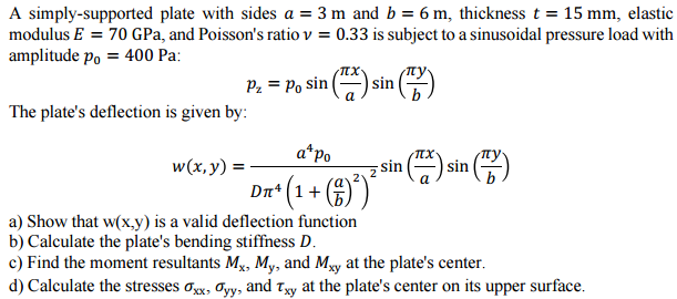 Solved A simply-supported plate with sides a = 3 m and b = 6 | Chegg.com