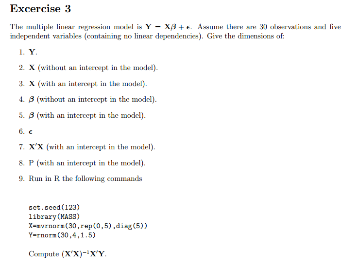 Solved The multiple linear regression model is Y = X beta + | Chegg.com