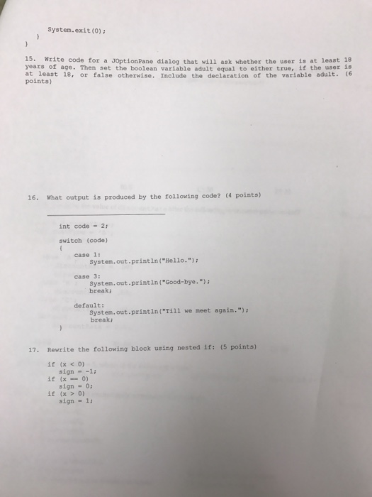 Solved Write code for a JOptionPane dialog that will ask | Chegg.com