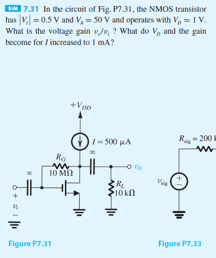 Solved In the circuit of Fig. P7.31, the NMOS transistor | Chegg.com