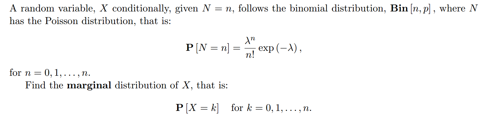 Solved A random variable, X conditionally, given N = n, | Chegg.com