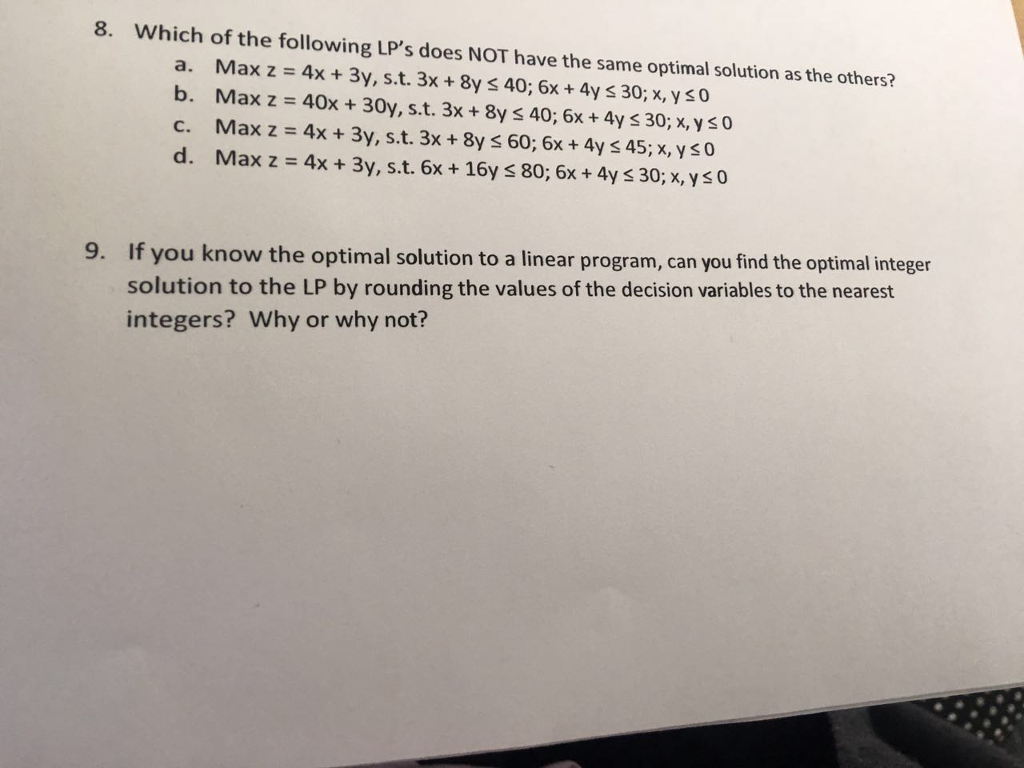 Solved Which of the following LP's does NOT have the same | Chegg.com