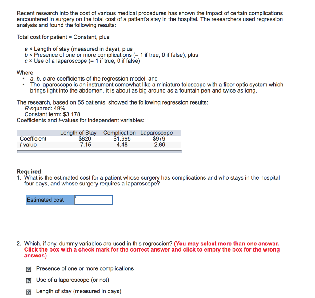 Solved Recent research into the cost of various medical | Chegg.com