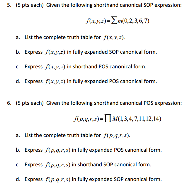 Solved Given the following shorthand canonical SOP | Chegg.com
