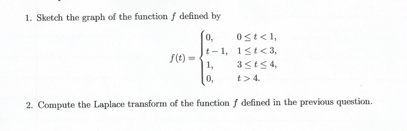 Solved 1. Sketch the graph of the function f defined by f(t) | Chegg.com