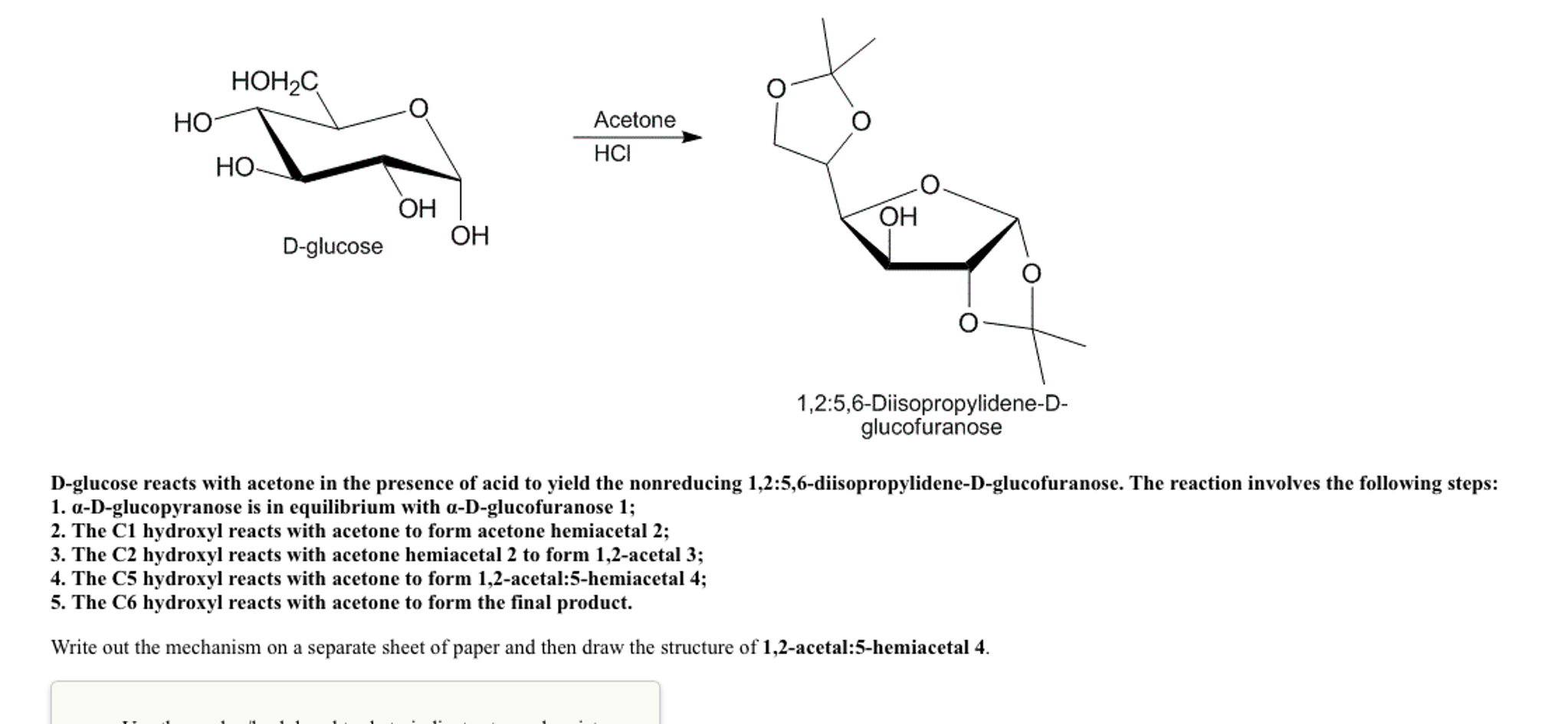 D-glucose reacts with acetone in the presence of acid | Chegg.com