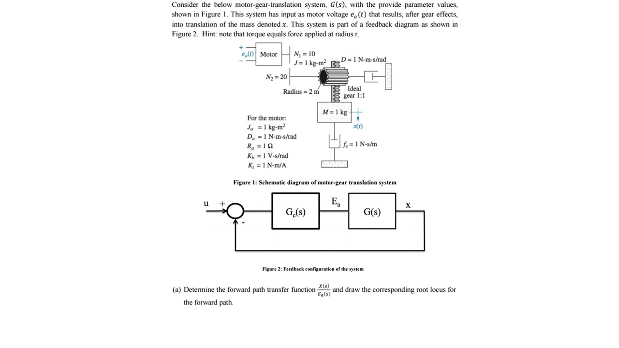 Consider the below motor-gear-translation system, | Chegg.com