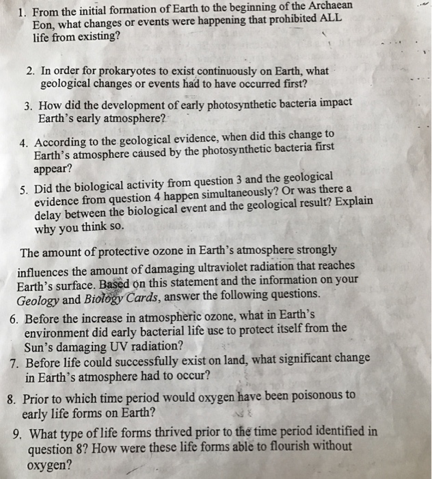 Solved From the initial formation of Earth to the beginning | Chegg.com