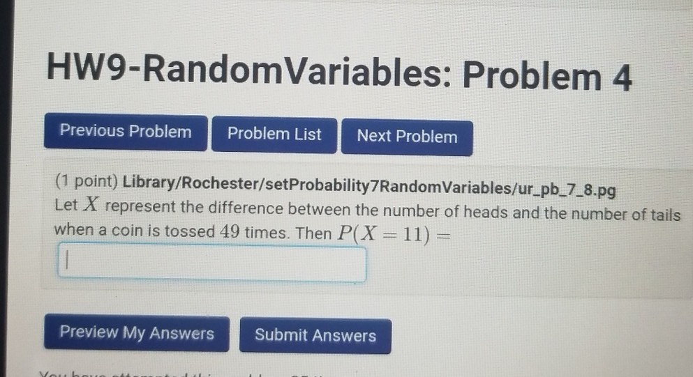 Solved HW9-RandomVariables: Problem 4 Previous Problem | Chegg.com