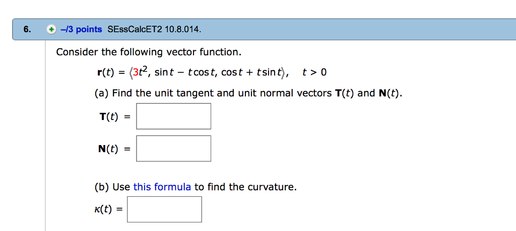 Solved Consider the following vector function. r(t) = | Chegg.com