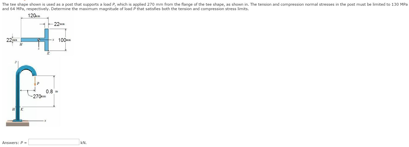 Solved The tee shape shown is used as a post that supports a | Chegg.com