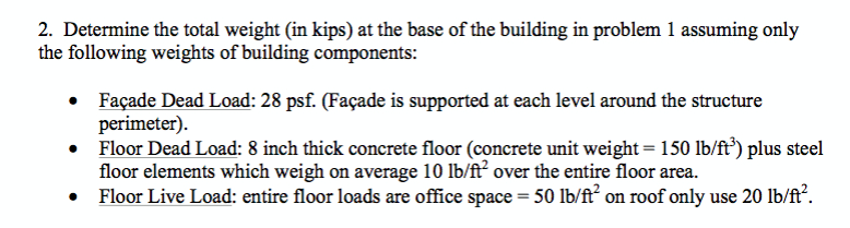 Solved Determine the total weight (in kips) at the base of | Chegg.com