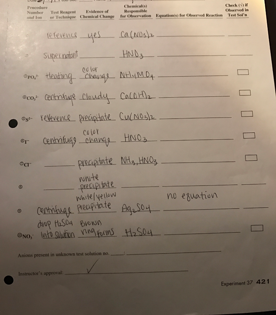 Solved Check (v) if Chemical(s) Procedure Number Test | Chegg.com