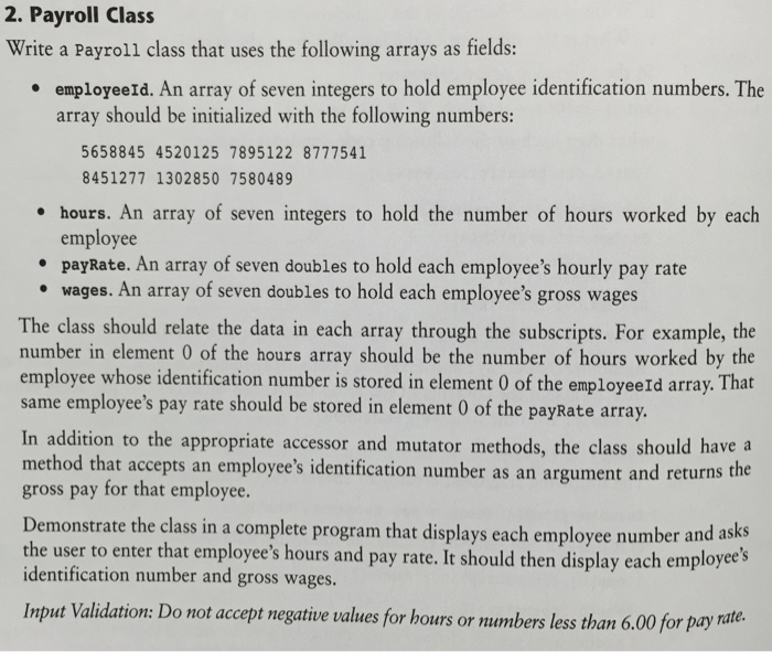 Solved 2. Payroll Class Write a Payroll class that uses the | Chegg.com