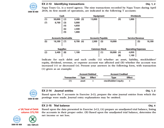 Solved EX 2-13 Identifying transactions Napa Tours Co. is a | Chegg.com