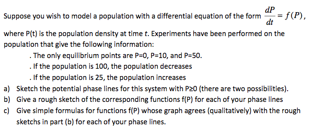 Solved dP dt Suppose you wish to model a population with a | Chegg.com