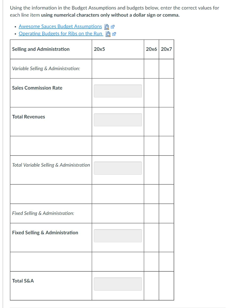 Solved Using the information in the Budget Assumptions and | Chegg.com