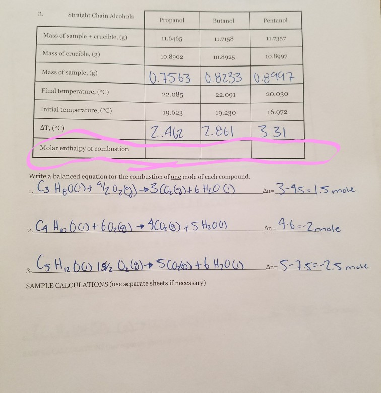 Solved B. Straight Chain Alcohols Propanol Butanol 11.7158 | Chegg.com