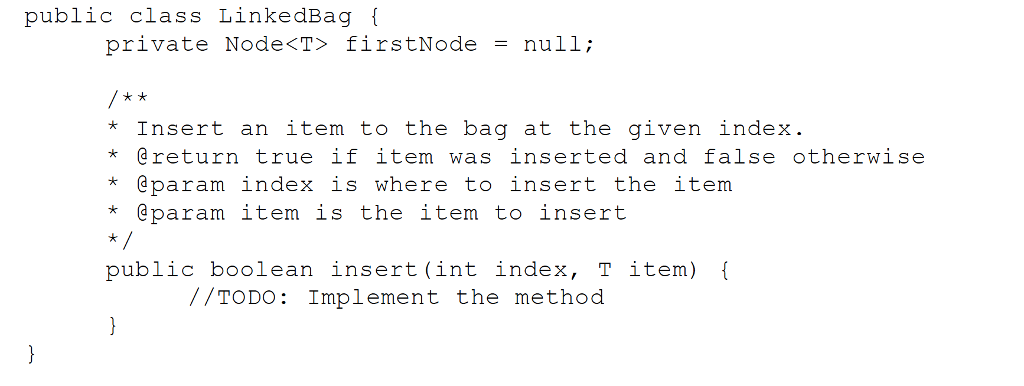 Solved Public Class Linkedbag Private Node Firstnode Null