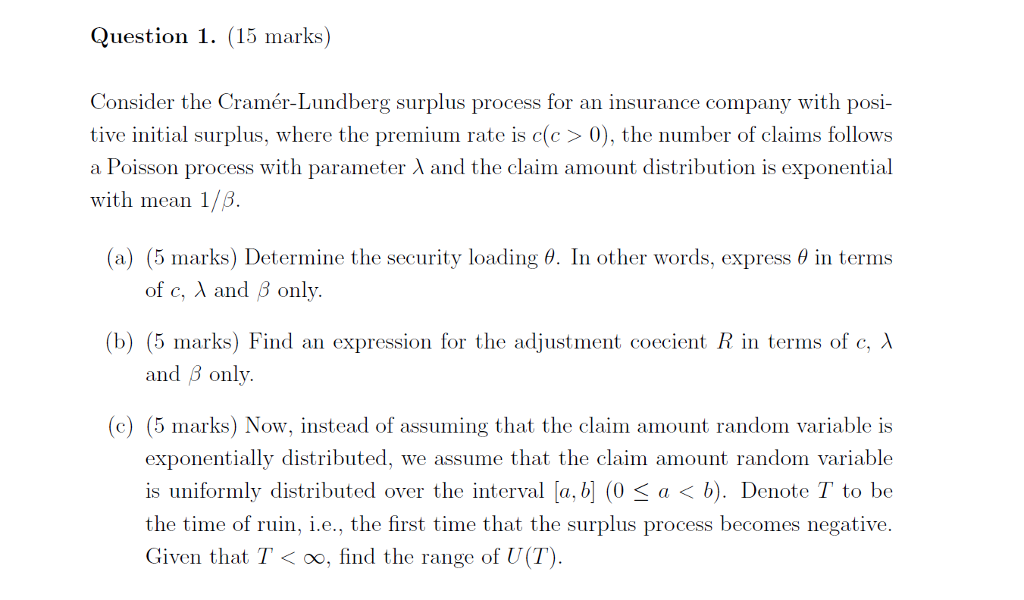 Solved Question 1. (15 marks) Consider the Cramér-Lundberg | Chegg.com