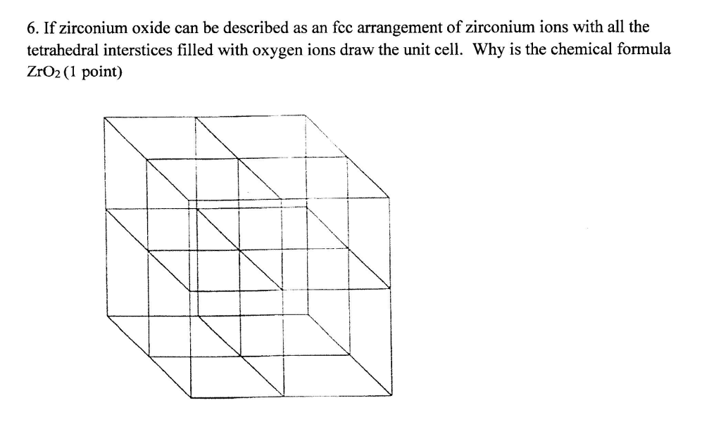 Solved 6. If zirconium oxide can be described as an fcc | Chegg.com