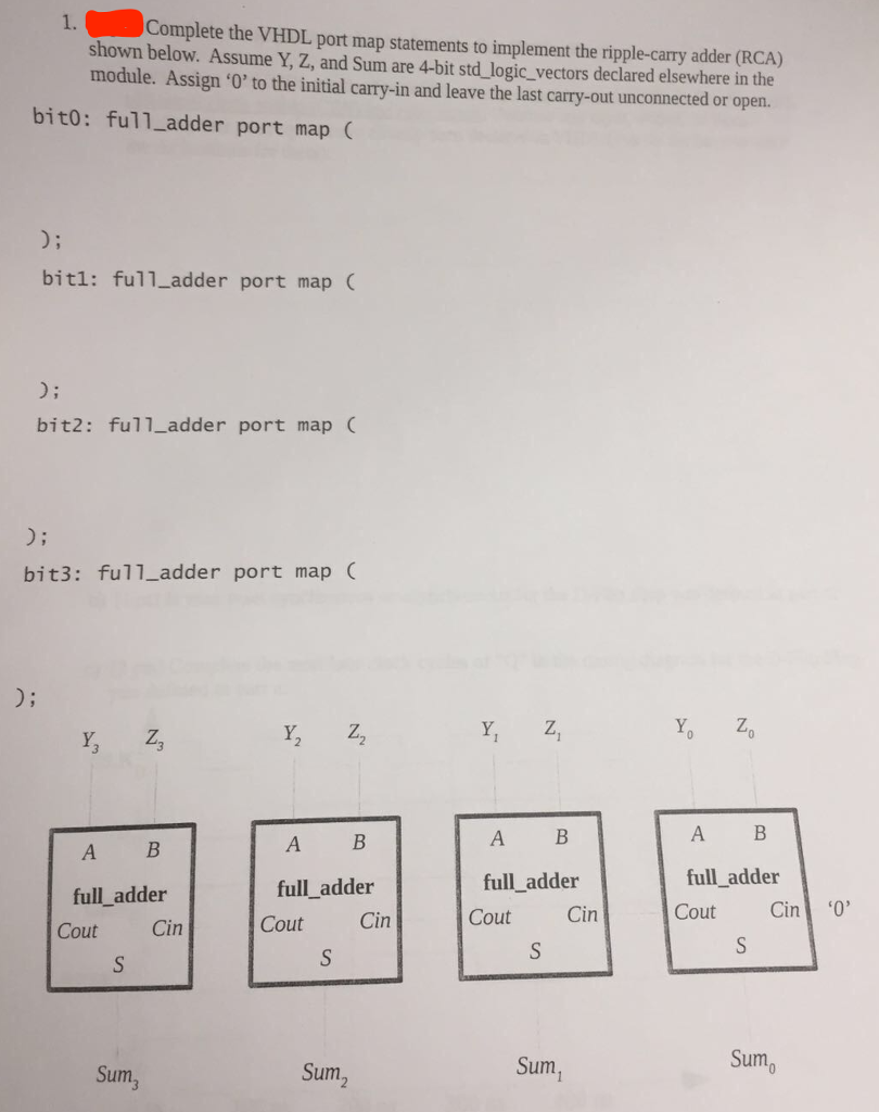 Solved Complete the VHDL port map statements to implement | Chegg.com