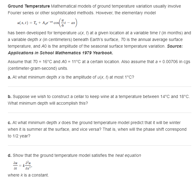 Solved Ground Temperature Mathematical models of ground | Chegg.com