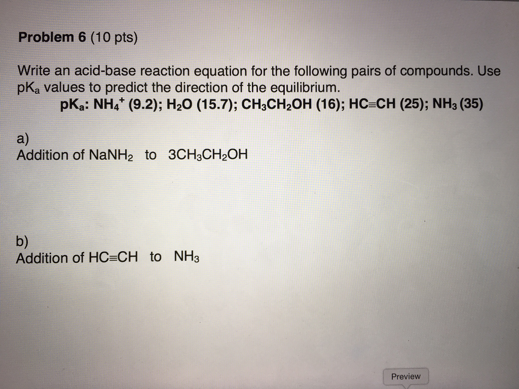 Solved Write an acid-base reaction equation for the | Chegg.com