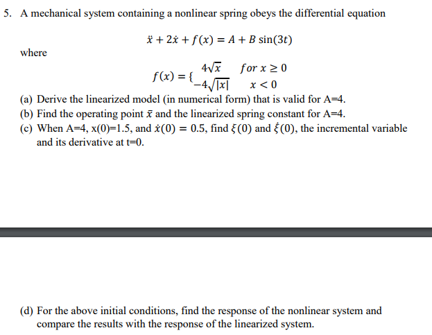 Solved 5. A mechanical system containing a nonlinear spring | Chegg.com