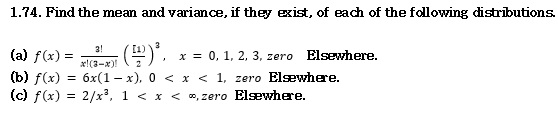 Solved Find the mean and variance, if they exist, of each | Chegg.com