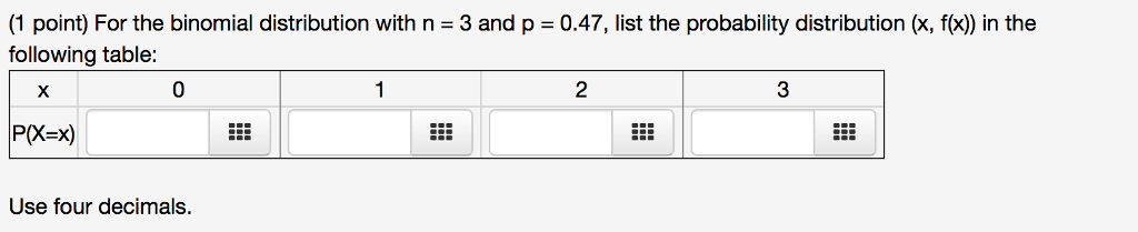 Solved (1 point) For the binomial distribution with n-3 and | Chegg.com