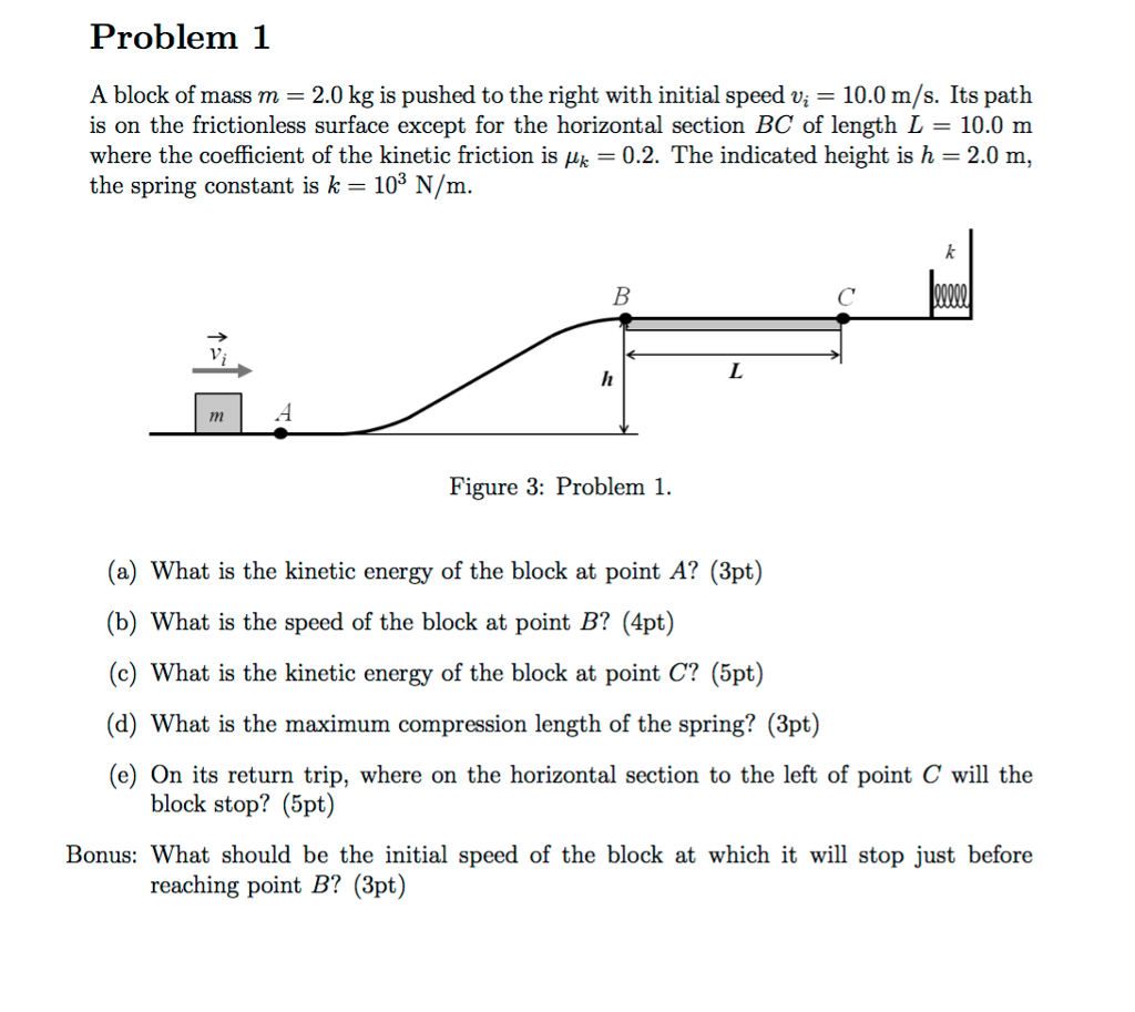 Solved A block of mass m = 2.0 kg is pushed to the right | Chegg.com