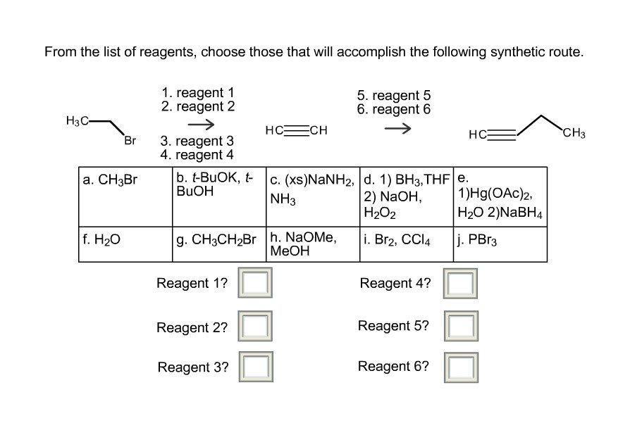 Solved From the list of reagents, choose those that will | Chegg.com