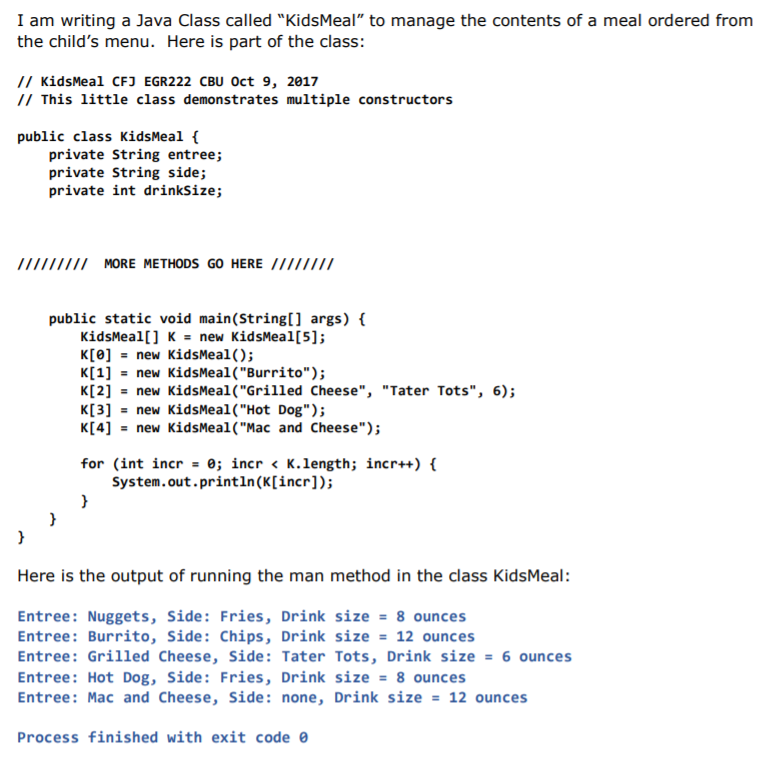 Solved I am writing a Java Class called "KidsMeal" to manage | Chegg.com