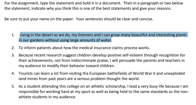 Solved For the assignment, type the statement and bold it in | Chegg.com