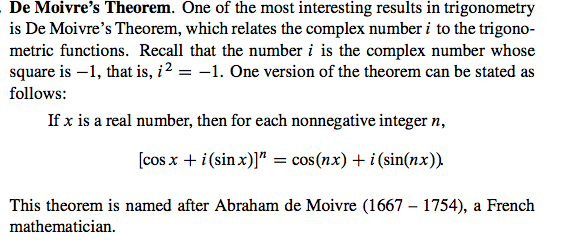 Solved De Moivre's Theorem. One of the most interesting | Chegg.com