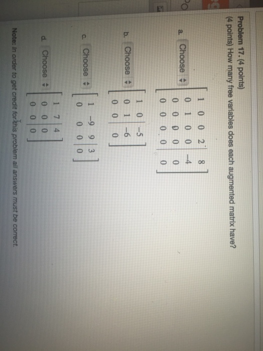 Solved How many free variables does each augmented matrix | Chegg.com