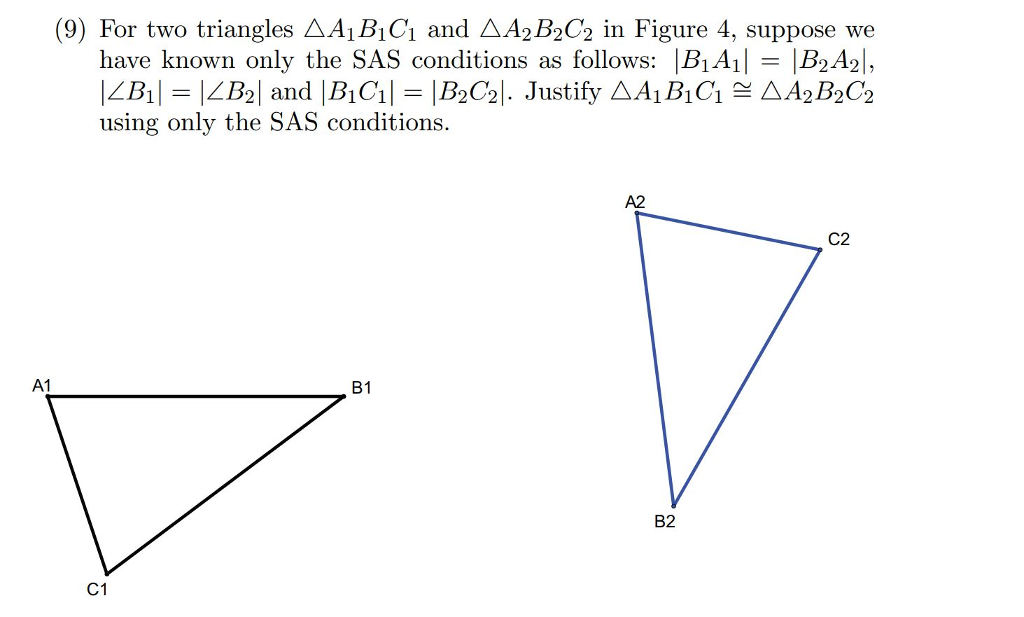 Solved (9) For two triangles A1B1C1 and A2B2C2 in Figure | Chegg.com